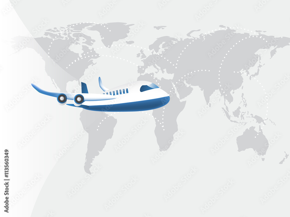 airplane flying on world map background with connecting line and copy ...