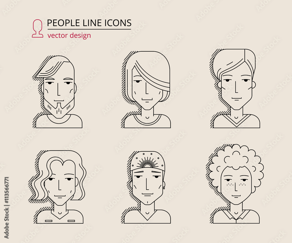 Set of linear style people icons in vector. Modern avatars with ...
