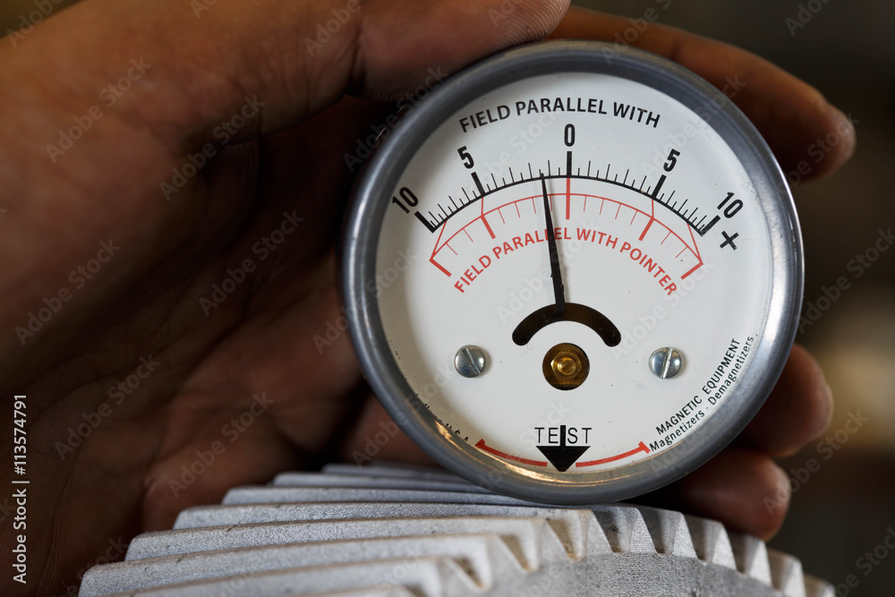 Gauss meter check magnetic field in work piece Stock Photo | Adobe Stock