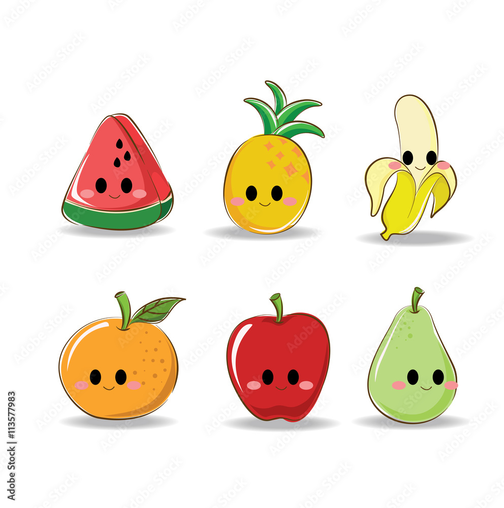 Vector of Cute Mix fruit character (Watermelon,Pineapple,Banana,Orange ...