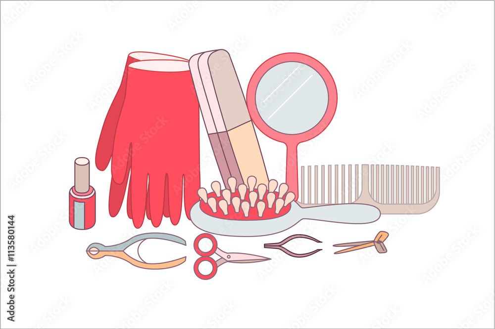 The set of hygiene grouped elements on white background, flat cartoon ...