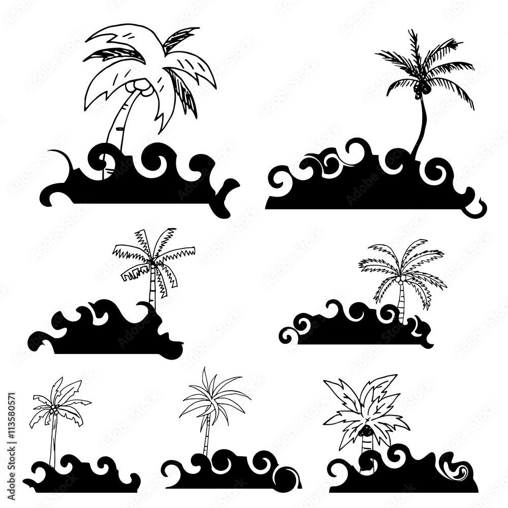 Vetor de coconut tree drawing a vector,set of free hand coconut tree on ...