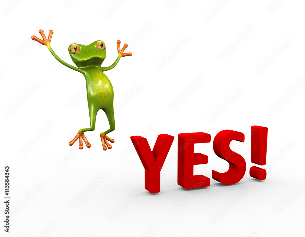 3d frog yes happy successful jump Illustration Stock | Adobe Stock