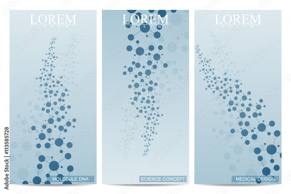 Set of modern vector flyers. Abstract background with molecule ...