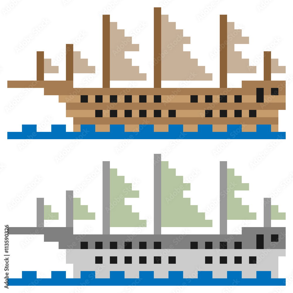 pixel art ship Stock Illustration | Adobe Stock