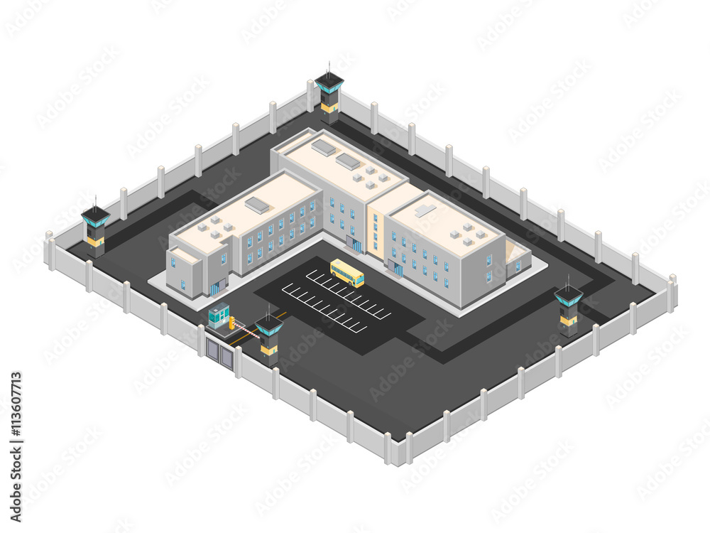Isometric vector illustration of a contemporary Jail building. Large ...