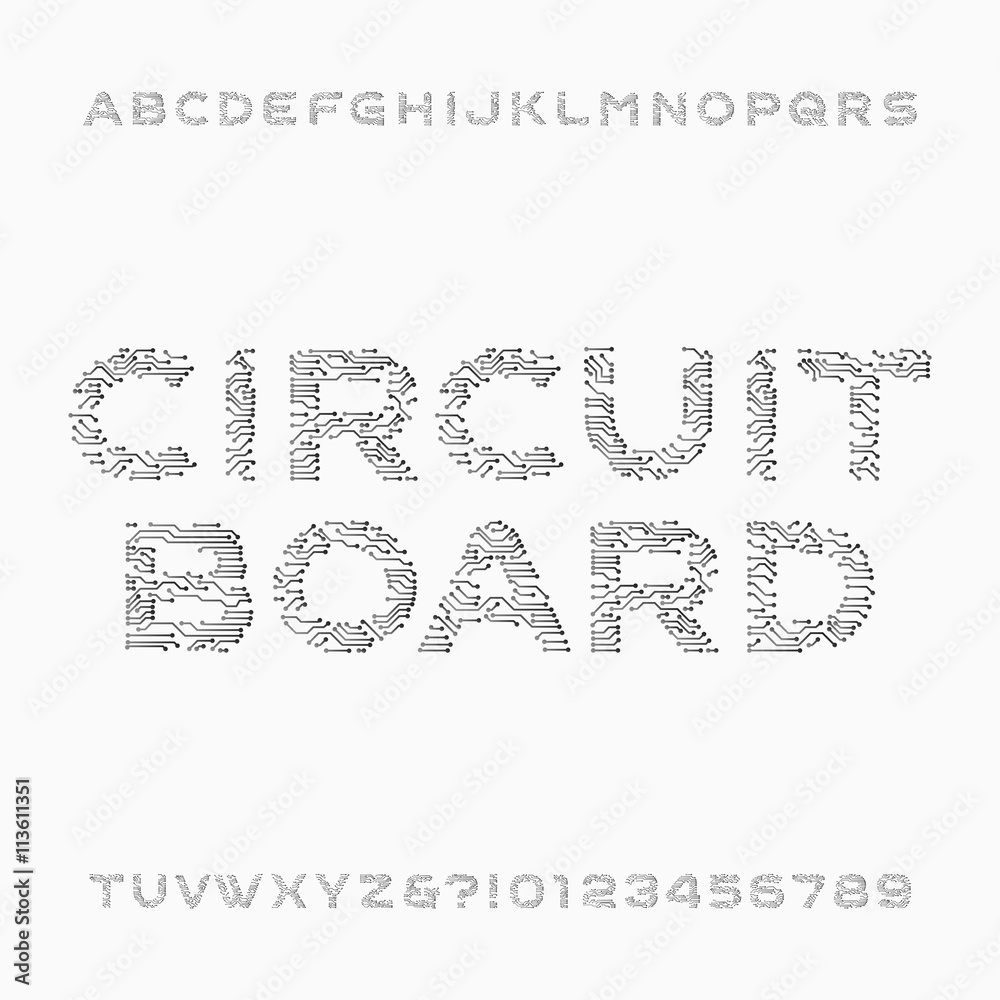 Circuit board font. Vector Alphabet. Digital hi-tech style letters and ... Circuit board font. Vector Alphabet. Digital hi-tech style letters and ...