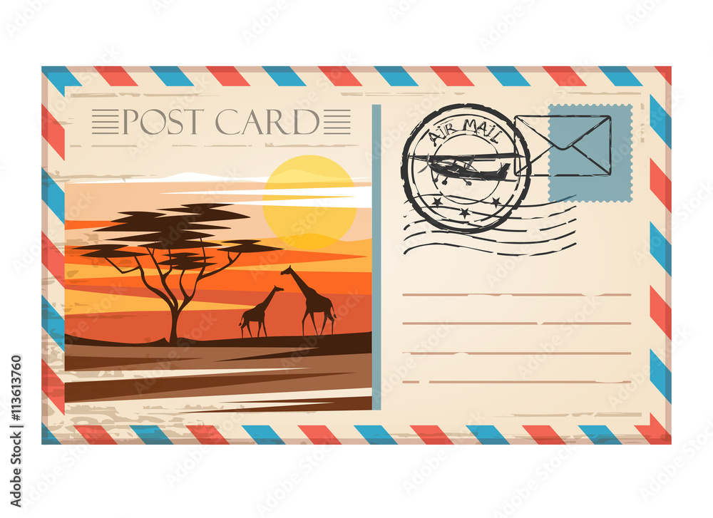 Vintage postcard travel Africa with stamp air mail Stock Vector | Adobe ...