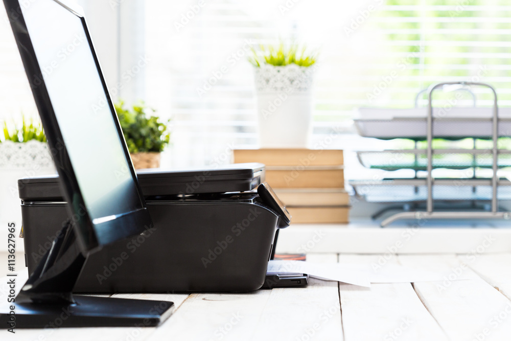 Printer, copier, scanner. Office table Stock Photo | Adobe Stock