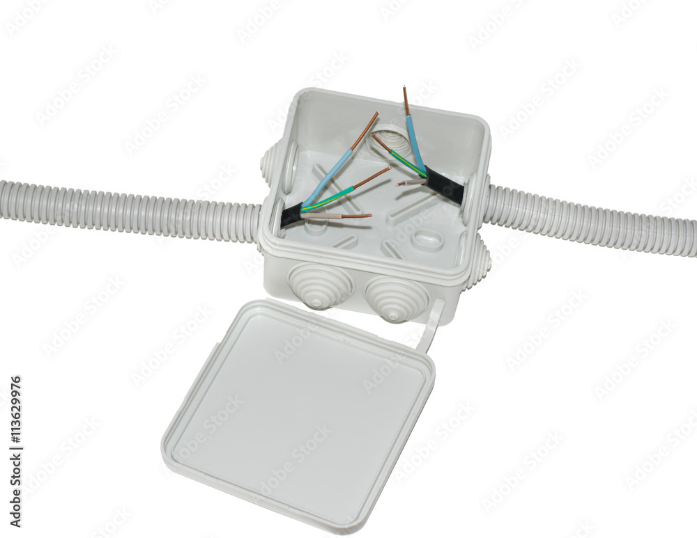 Junction box for electrical wiring with wires Stock Photo | Adobe Stock
