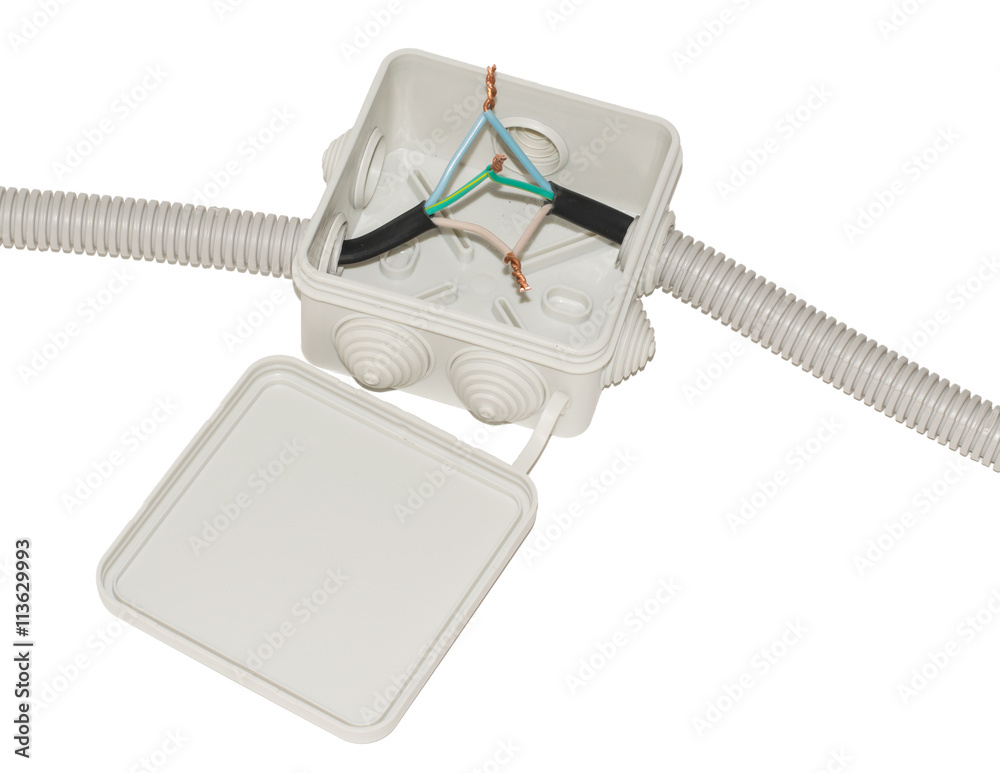 Junction box for electrical wiring with wires Stock Photo | Adobe Stock
