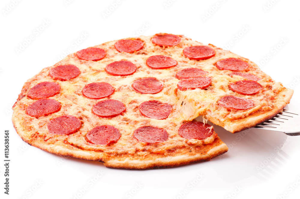 Pepperoni Pizza, isolated on white background Stock Photo | Adobe Stock