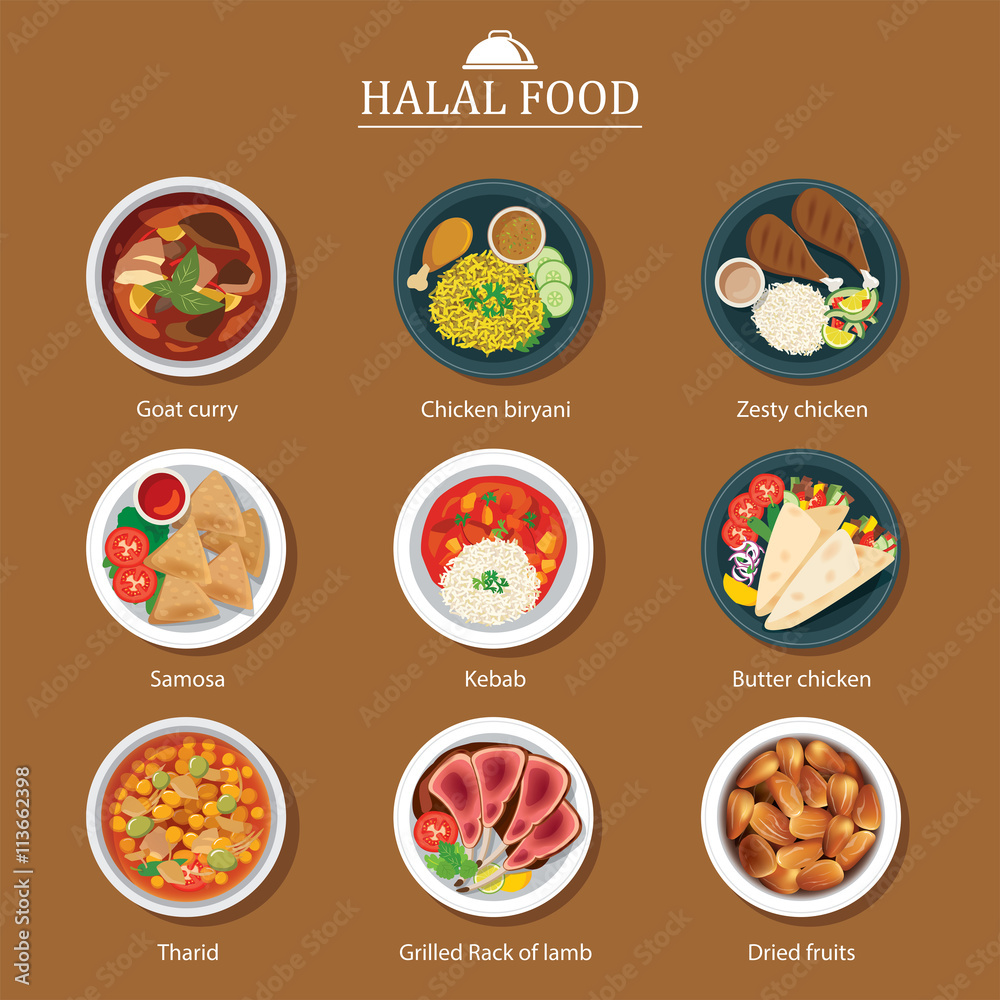 set of halal food flat design Stock Vector | Adobe Stock