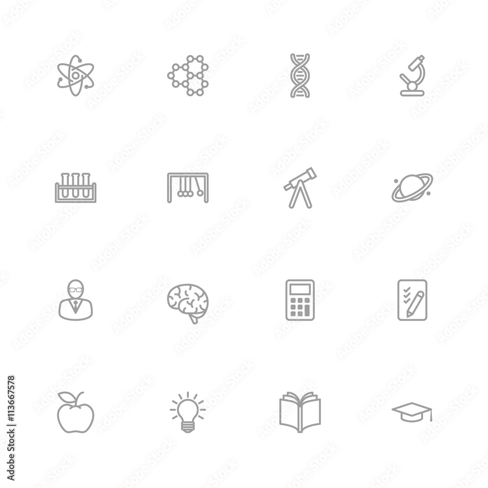 gray line education and science icon set for web design, user interface ...