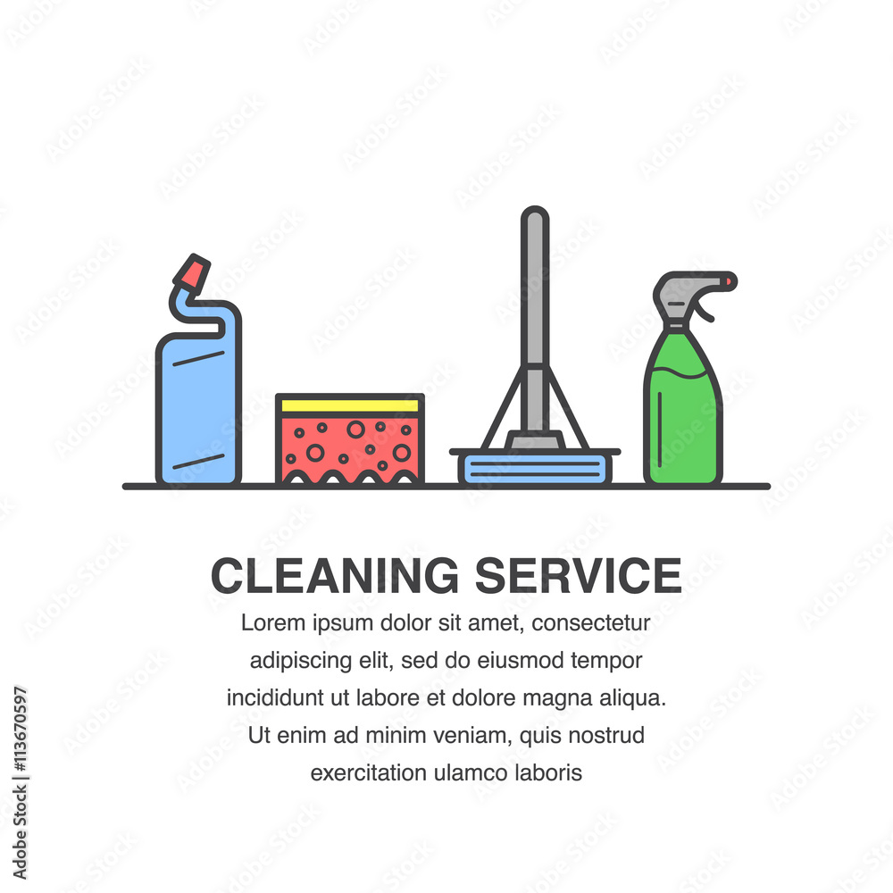 Cleaning service banner design for advertisement with mop, sponge and ...