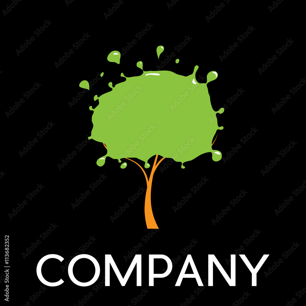 Vector sign eco print, tree with paint, in linear style on bla Stock ...