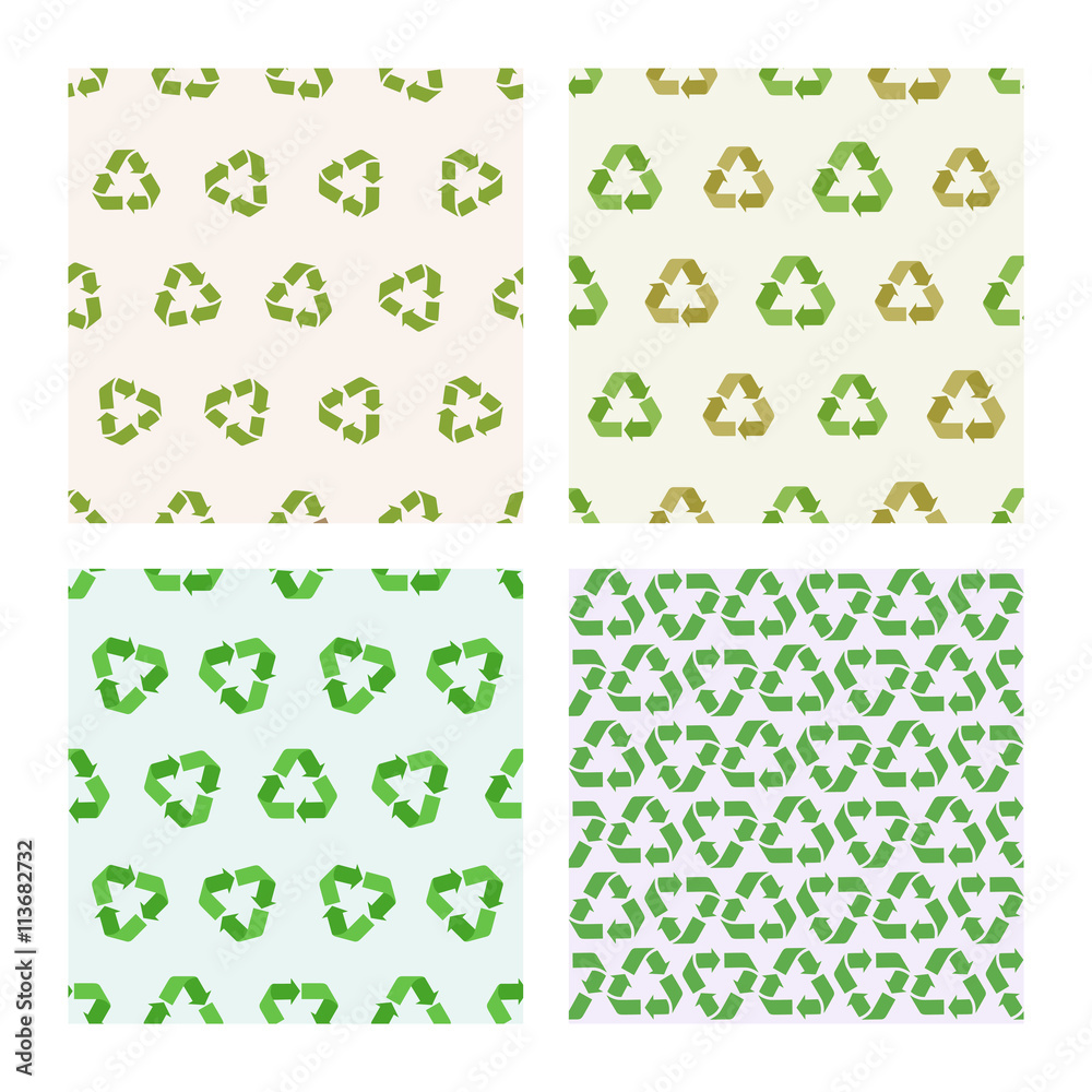 Set of four Seamless vector flat recycle backgrounds. Seamless patterns ...