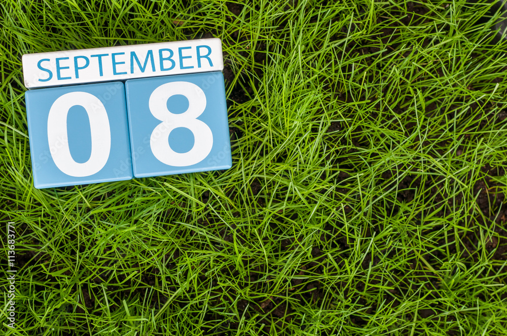 September 8th. Image of september 8 wooden color calendar on green ...