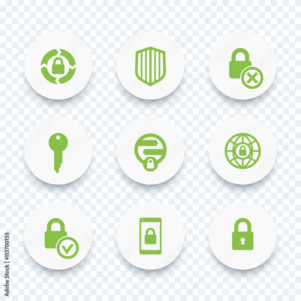 Security icons, secure transaction, online security, key, lock, shield ...