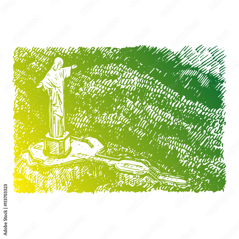 Aerial view of the Christ the Redeemer statue in Rio de Janeiro, Brazil ...