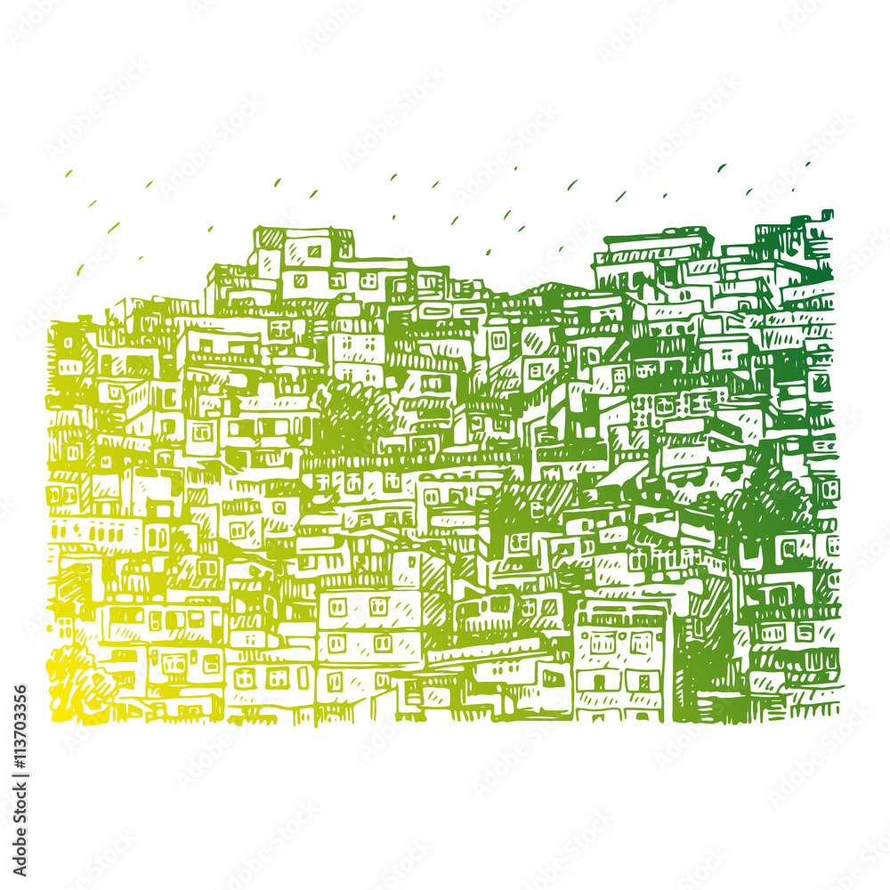 Favela, Brazilian slum in Rio de Janeiro, Brazil. Vector freehand ...