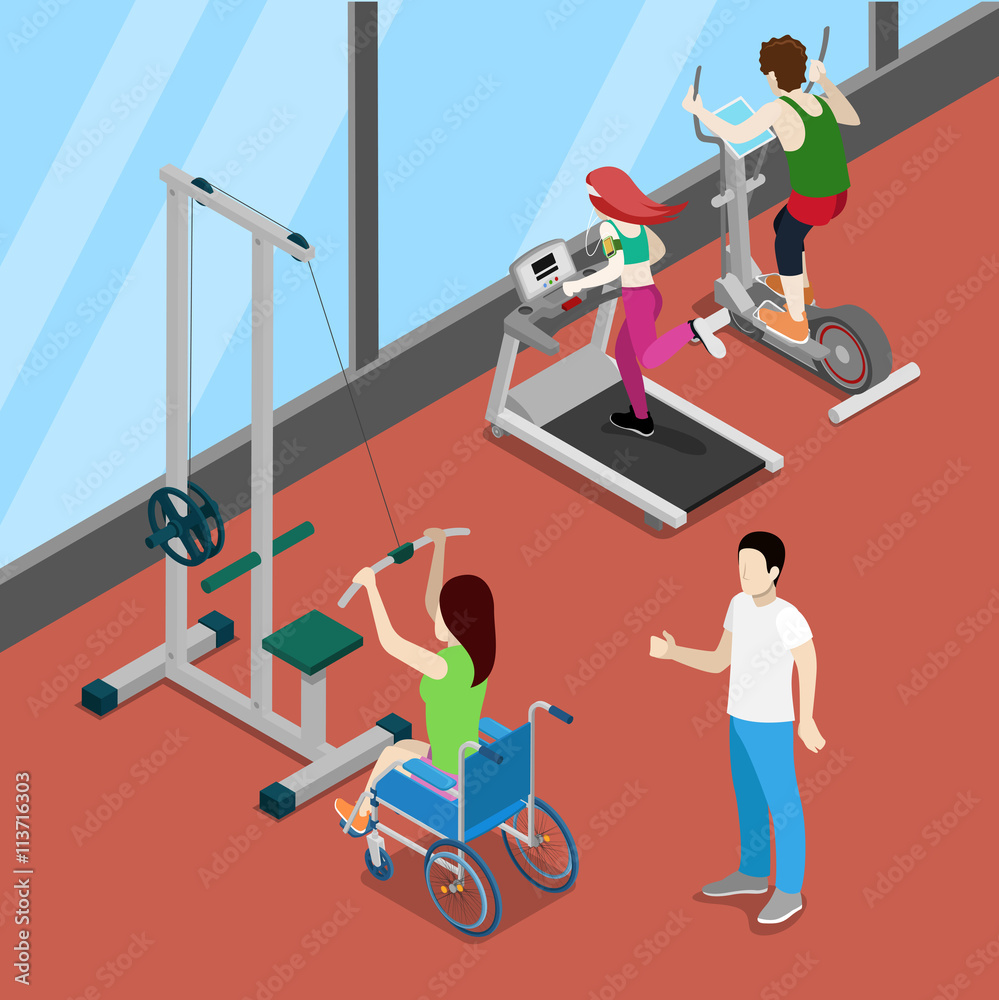 Disable Woman on Wheelchair Exercising in Gym. Disability Isometric ...