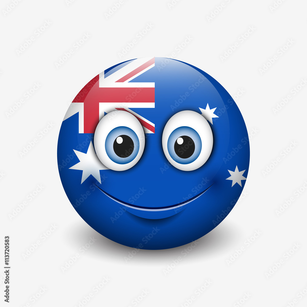 Cute emoticon isolated on white background with Australia flag motive ...