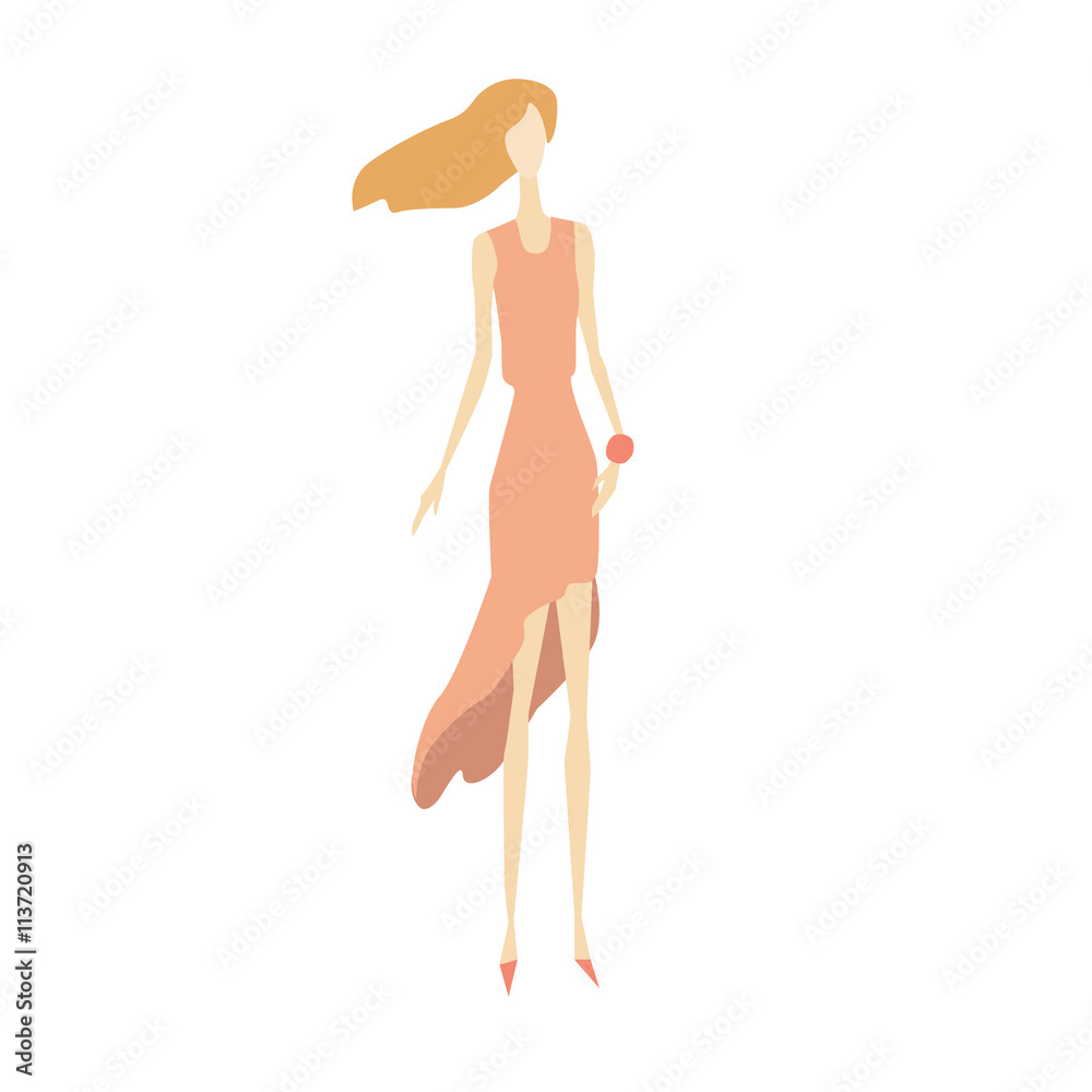 Vector sketch. Beautiful model walking on runway in brown dress Stock ...