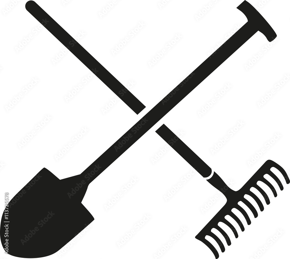 Rake with shovel crossed Stock Vector | Adobe Stock