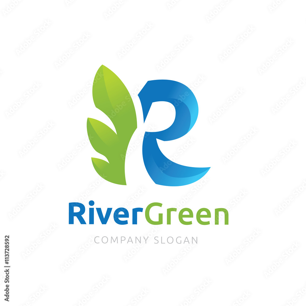 R letter logo,River green logo,green logo, eco logo,vector logo ...