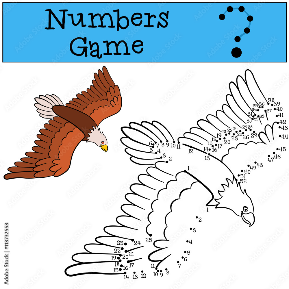 Educational games for kids: Numbers game. Cute bald eagle flies. Stock ...