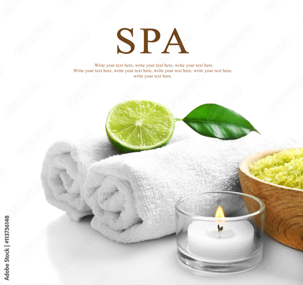 Relaxing spa set on white background, close up Stock Photo | Adobe Stock