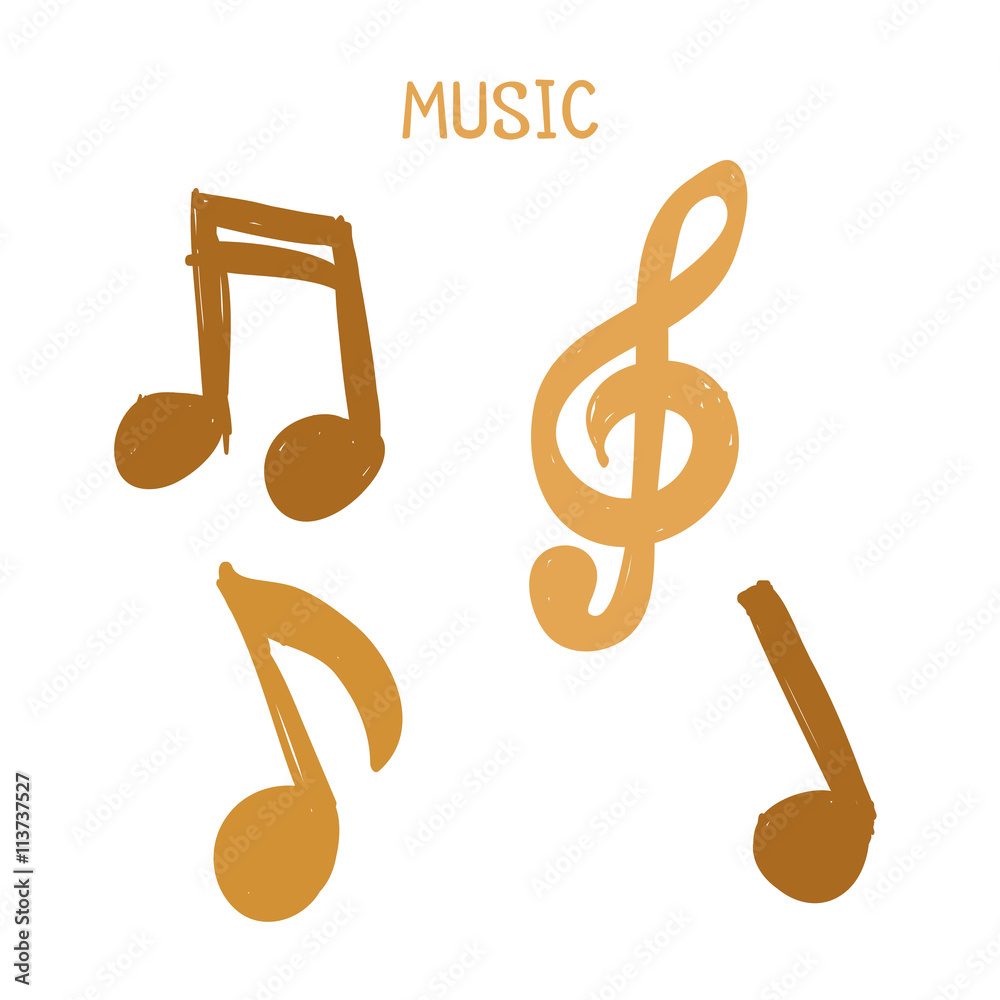 Vector Set of Hand-drawn gold music notes on white background for ...