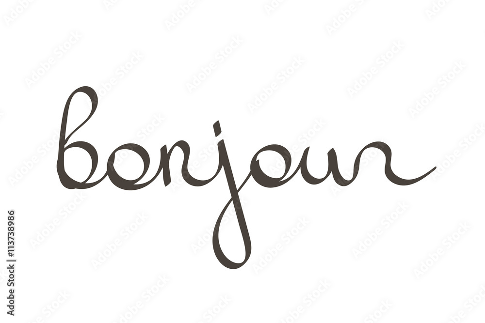 Vector hand drawn lettering word bonjour isolated on white background ...
