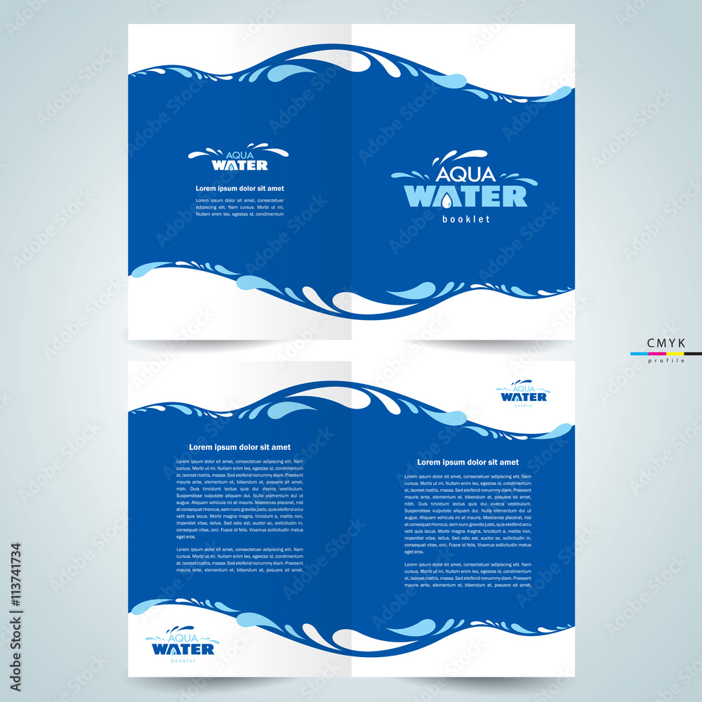 brochure design template booklet water aqua splash drops blue Stock ...