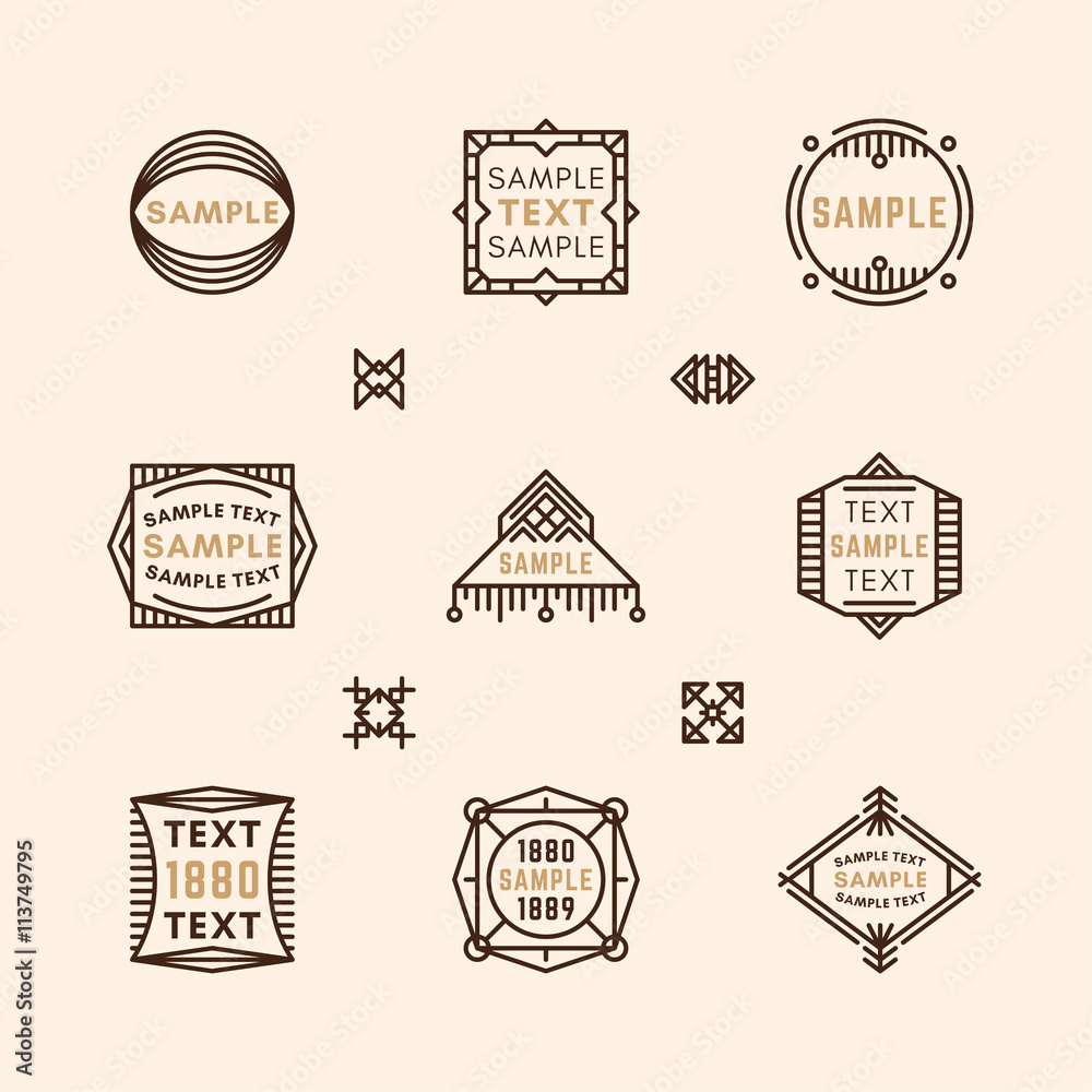 Set of Line Art Decorative Geometric Vector Frames and Borders with ...