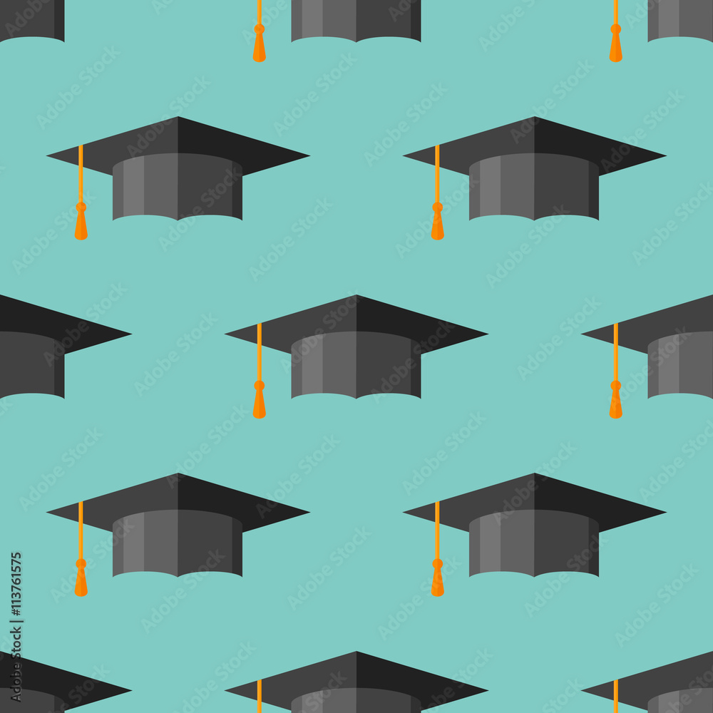 Seamless pattern with graduation cap. Vector texture. Stock Vector ...