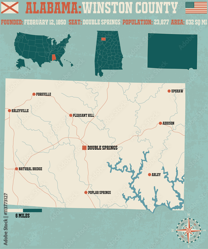 Large and detailed map and infos about Winston County in Alabama Stock ...