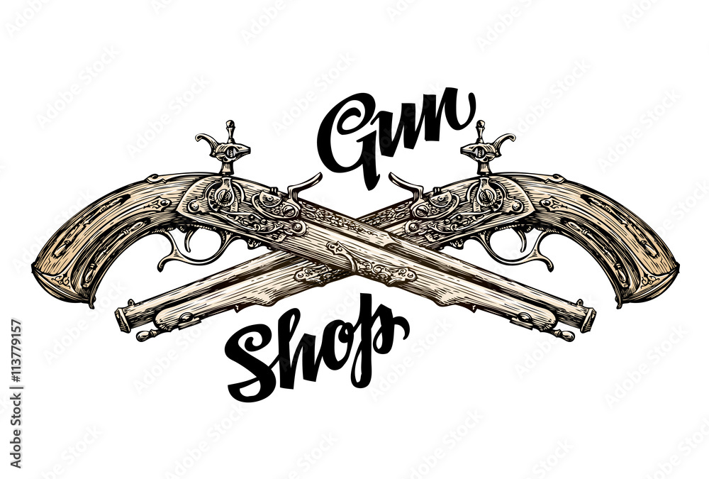 Crossed Revolver Drawing