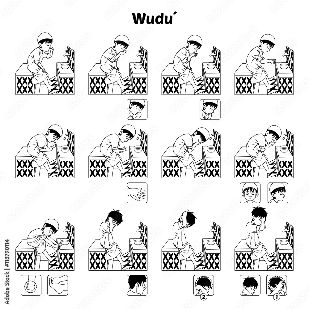 Poster Muslim Ablution or Purification Ritual Guide Step by Step Using ...