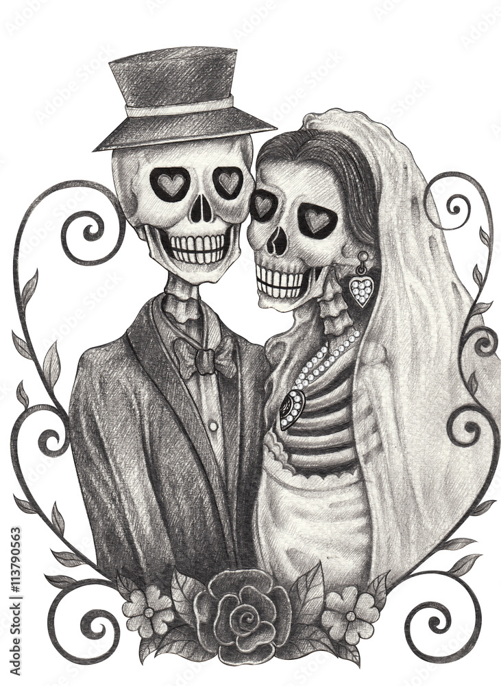 Art Skull Day of the dead.Art design skull wedding in love action ...
