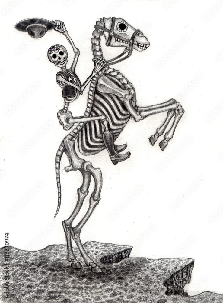 Art Skull Day of the dead.Art design skull riding horse action smiley ...