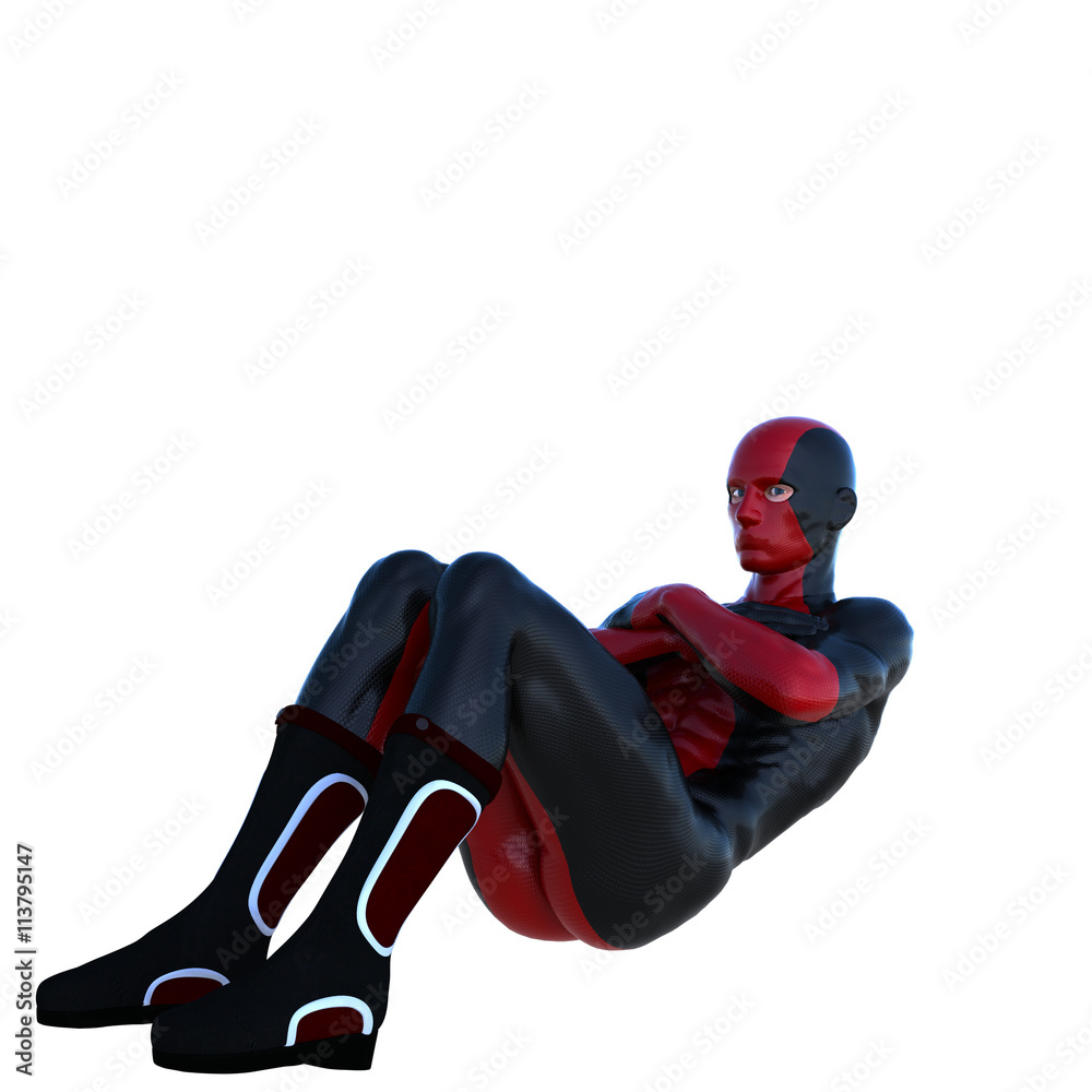 young strong man in a red and black super suit. Coached a press lying ...