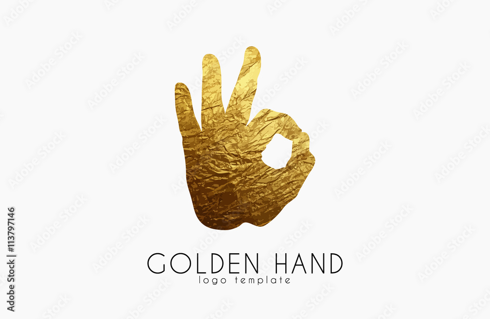 Golden hand logo. hand logo. Okay symbol Stock Vector | Adobe Stock