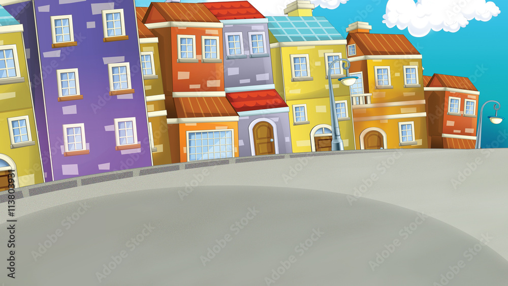 Cartoon scene of a city street - nobody - stage for different usage ...