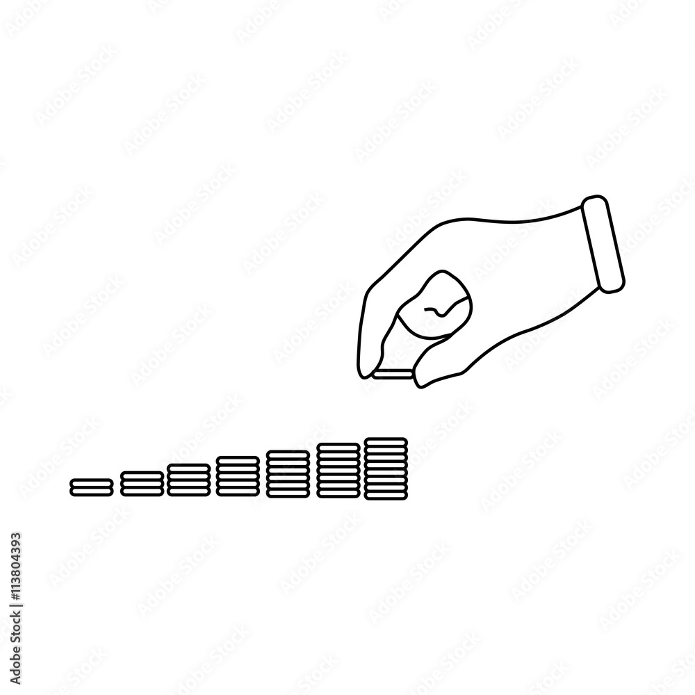 Hand put coins to stack of coins icon Stock Vector | Adobe Stock