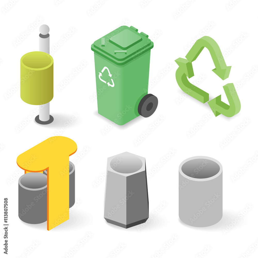 Vector isometric illustration of waste cans. Stock Vector | Adobe Stock