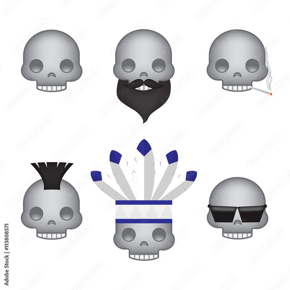 Set of skull emoticon vector isolated on white background. Emoji vector ...