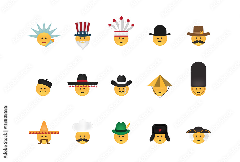Set of emoticon with hat vector isolated on white background. Emoji ...