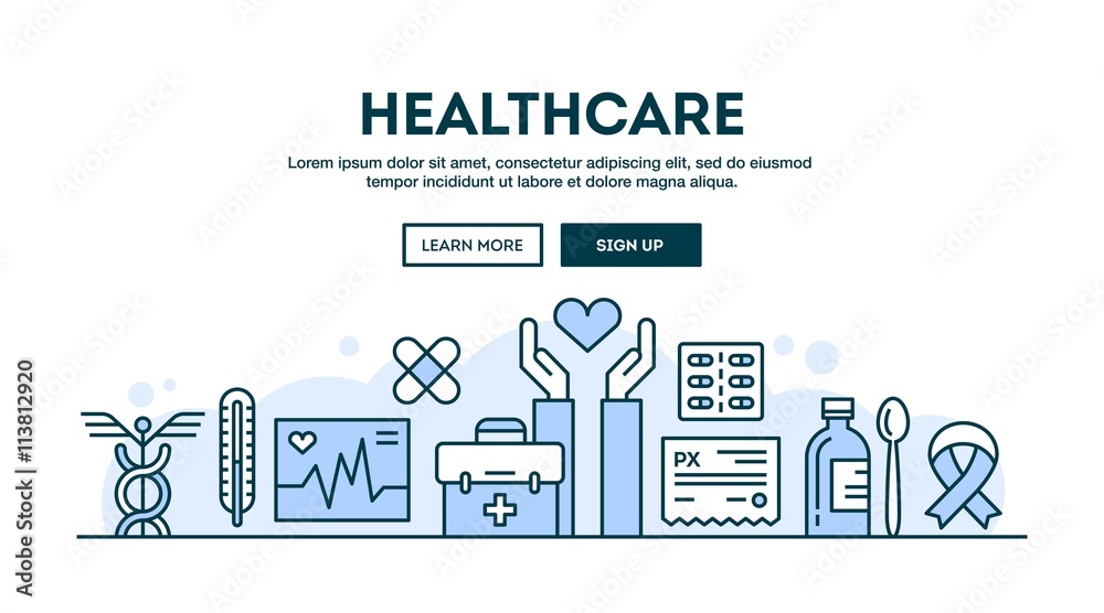 Healthcare, concept header, flat design thin line style Stock Vector ...